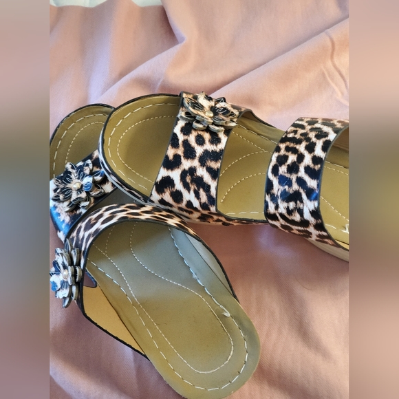 Shoes | Nearly New Womens Animal Print Wedge Slides | Poshmark